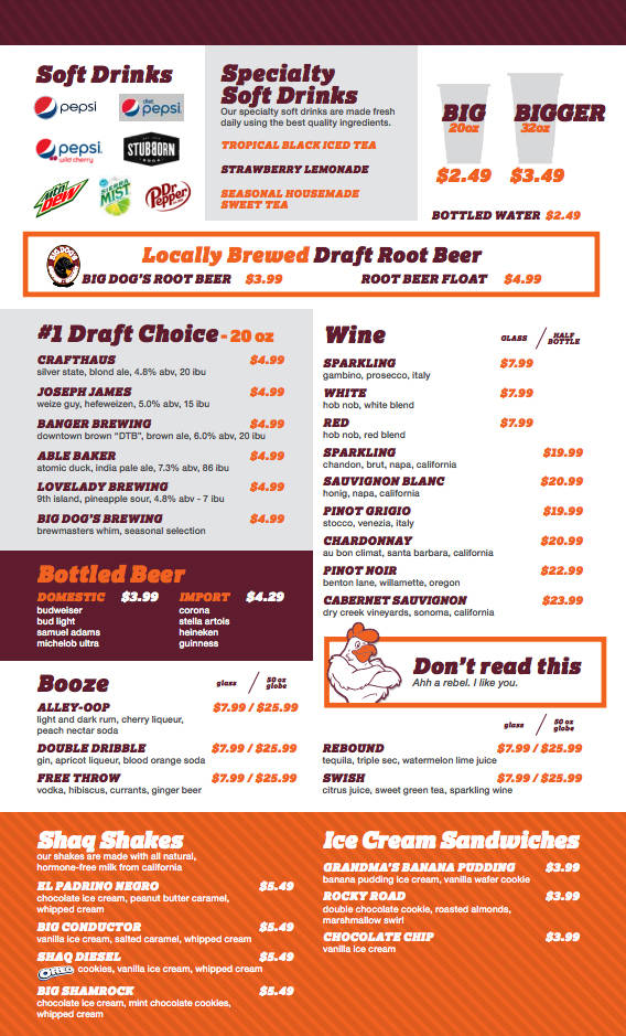 Shaq’s Las Vegas Big Chicken menu | Dining Out